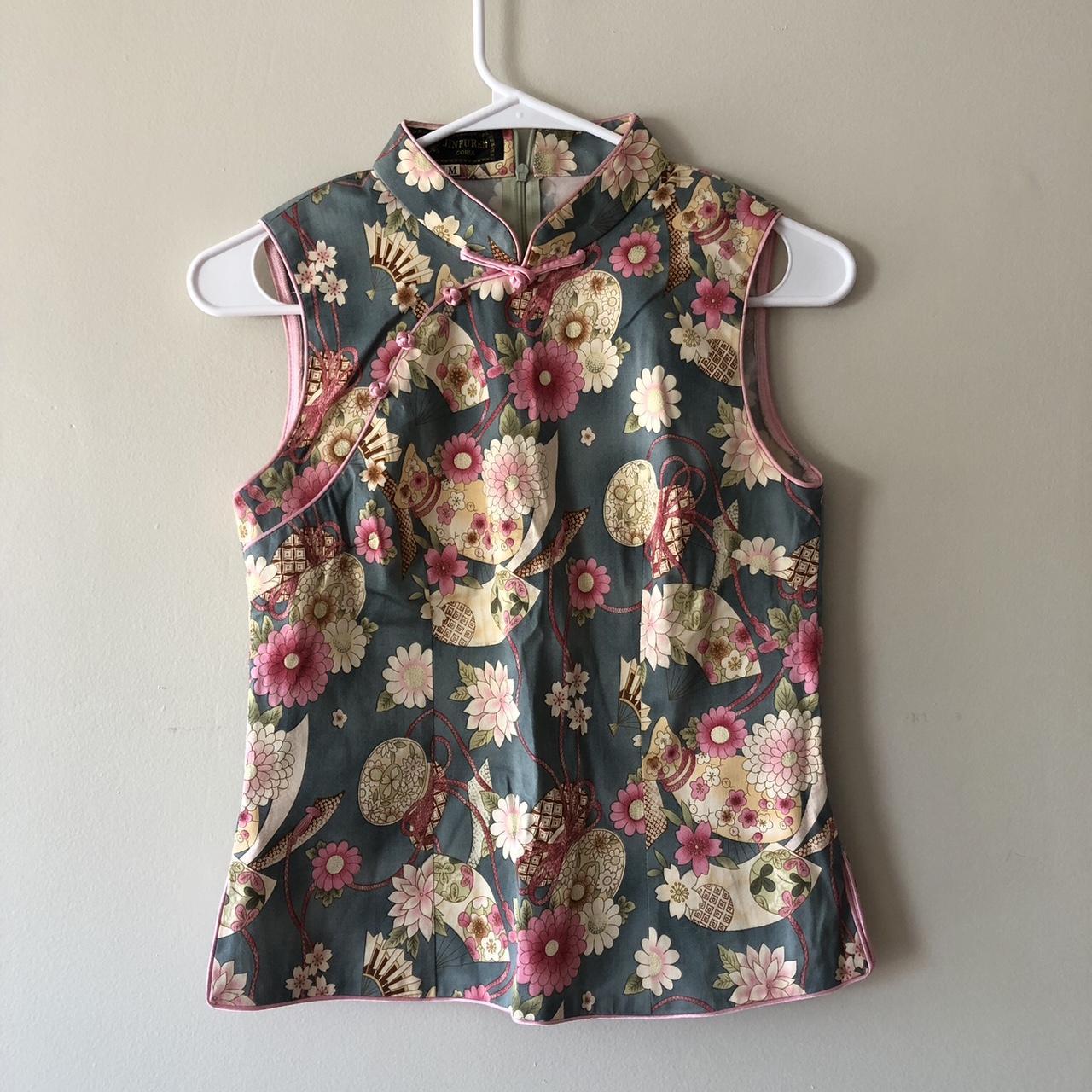 Mandarin Collar Asian Style Top Authentic Size : M... - Depop