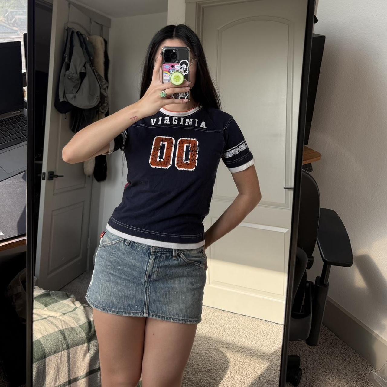 Y2K 2000s Kidcore Navy blue orange vintage graphic... | Depop