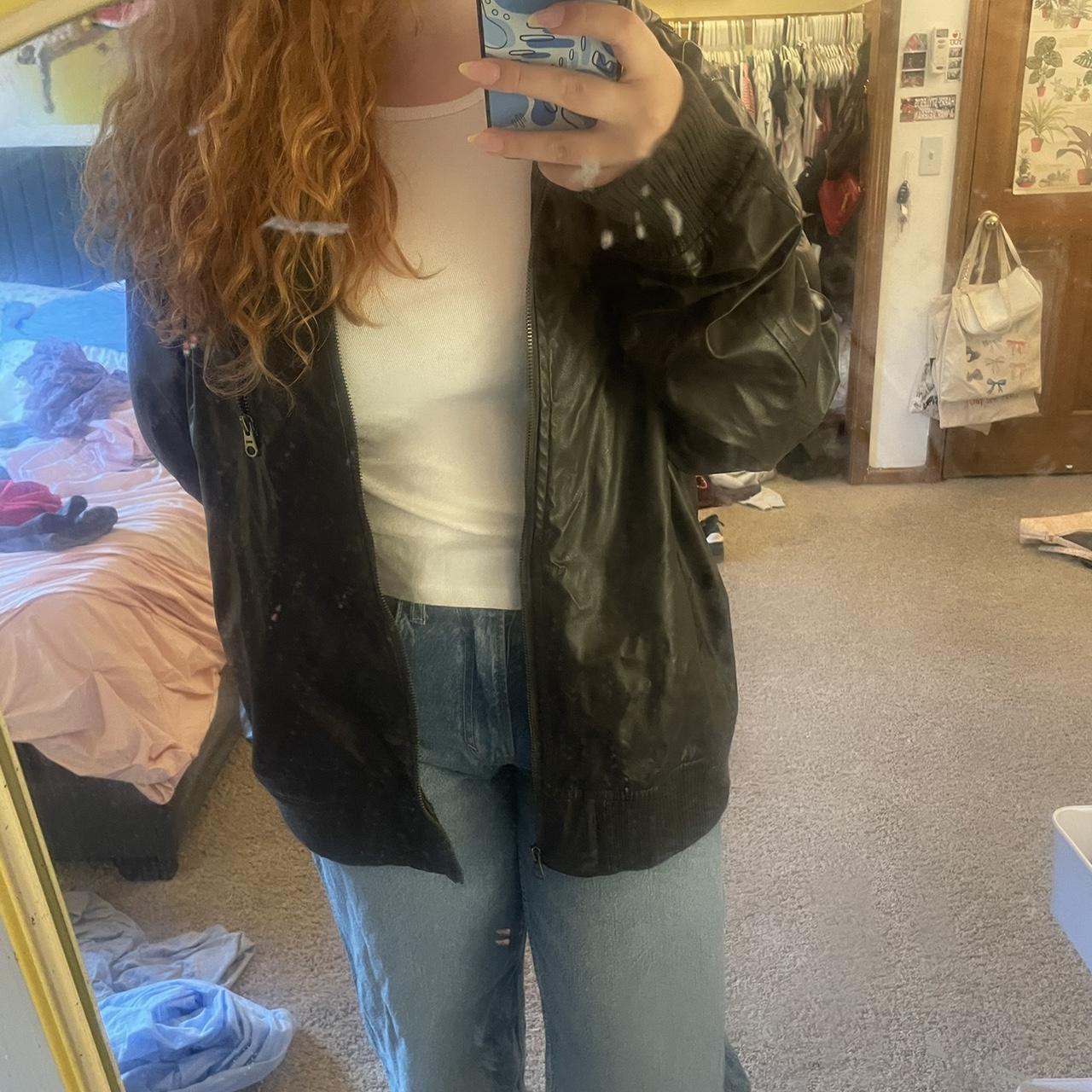 revolve brown bomber leather jacket #revolve... - Depop