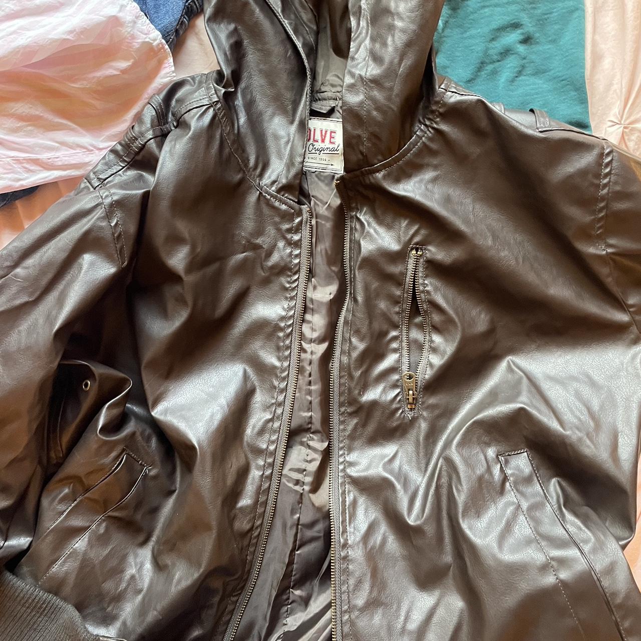 revolve brown bomber leather jacket #revolve... - Depop