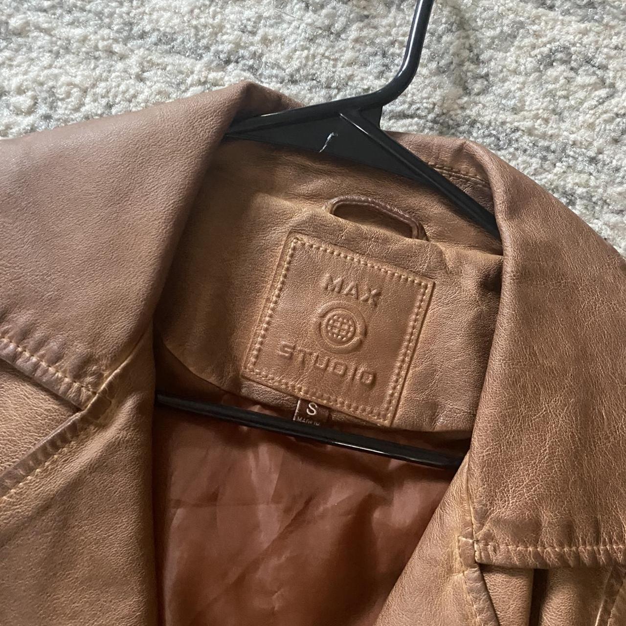 Max Studio brown leather jacket - fits slightly... - Depop