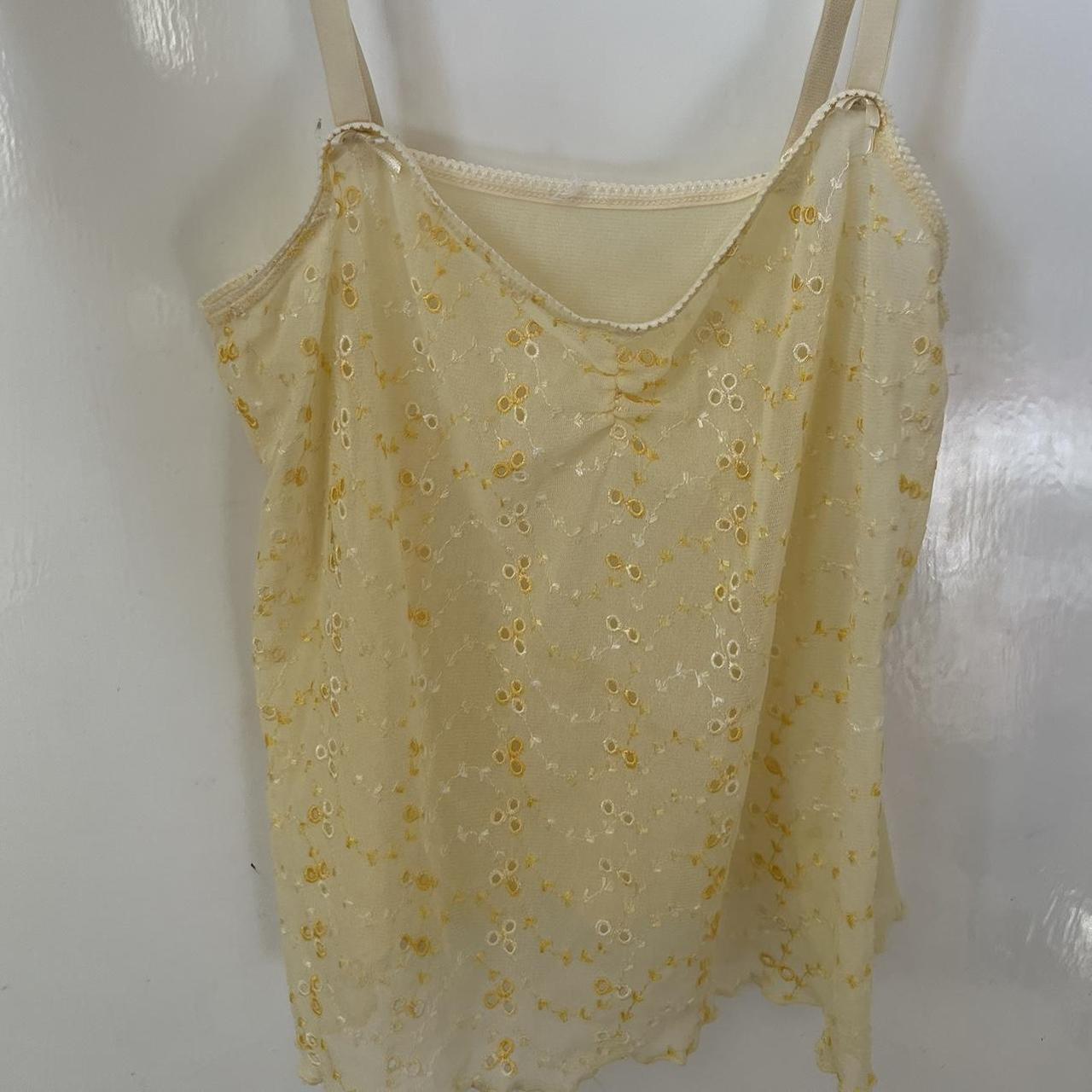 Yellow floral sheer cami top #cottagecore... | Depop
