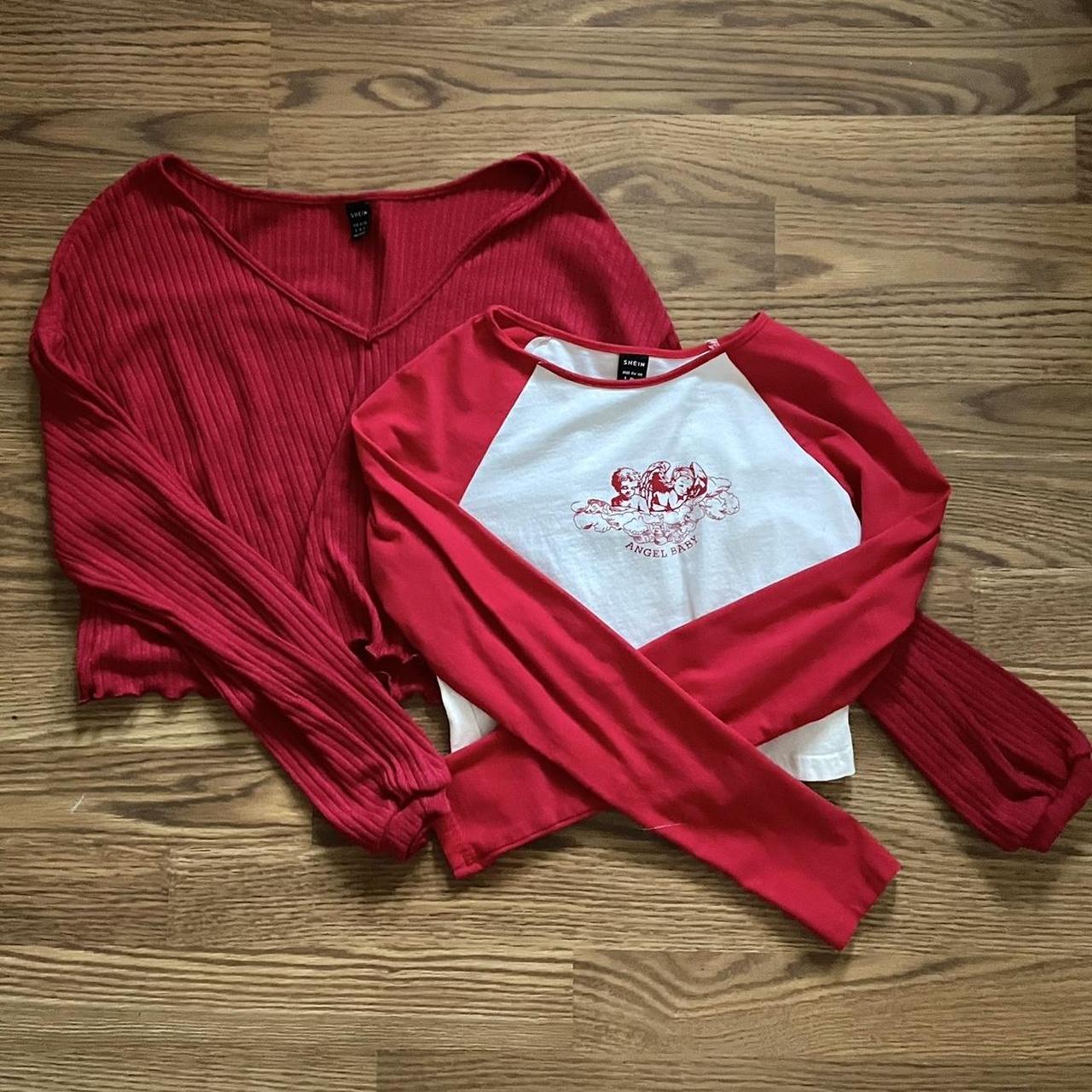 red long sleeve crop tops -both size small -both... - Depop