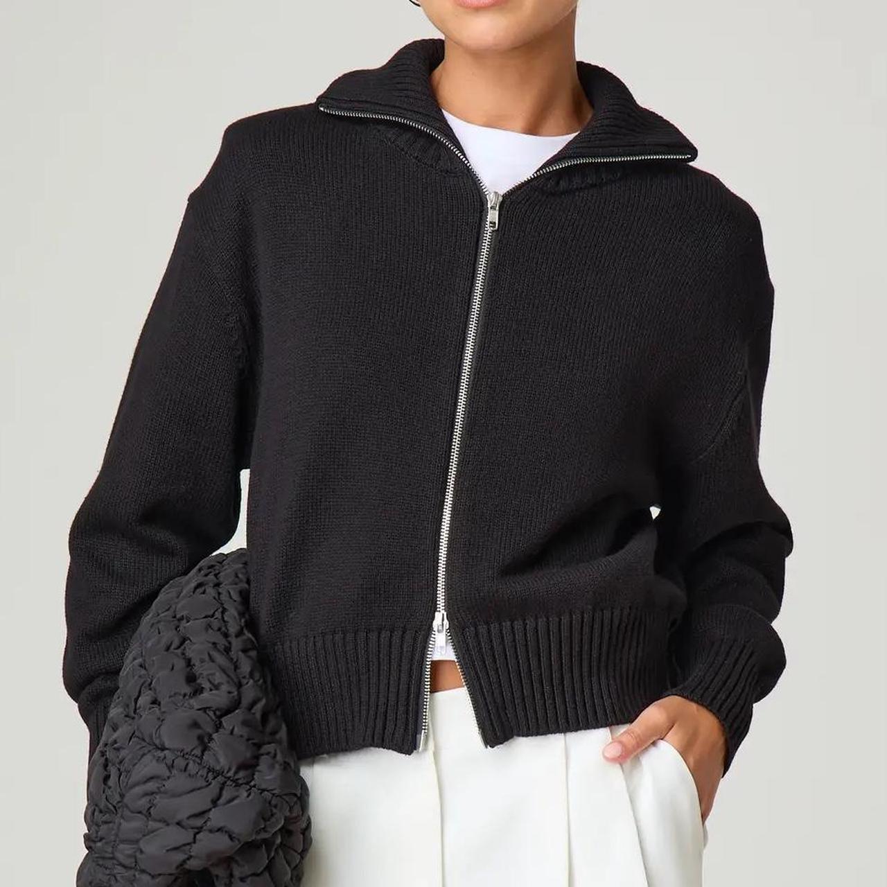 GLASSONS Rib Double Zip Knit Cardigan in Black XS... | Depop