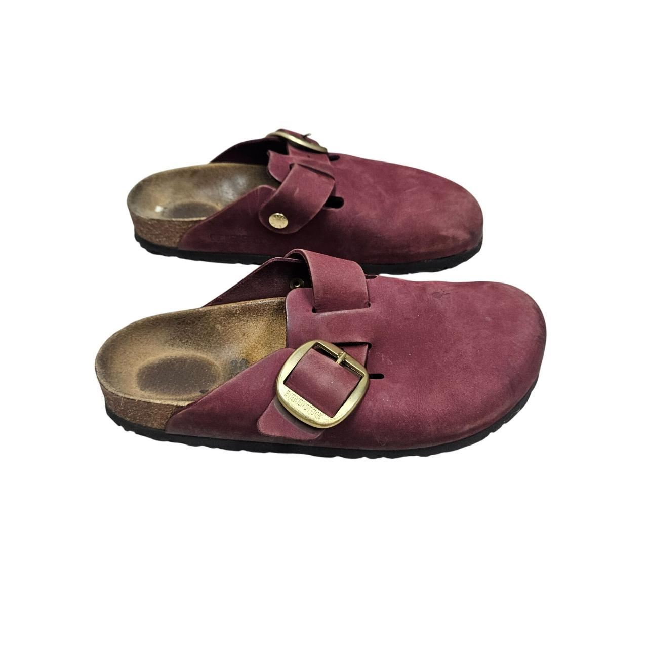 Birkenstock Boston Clogs 38 7 Maroon Suede Leather... - Depop
