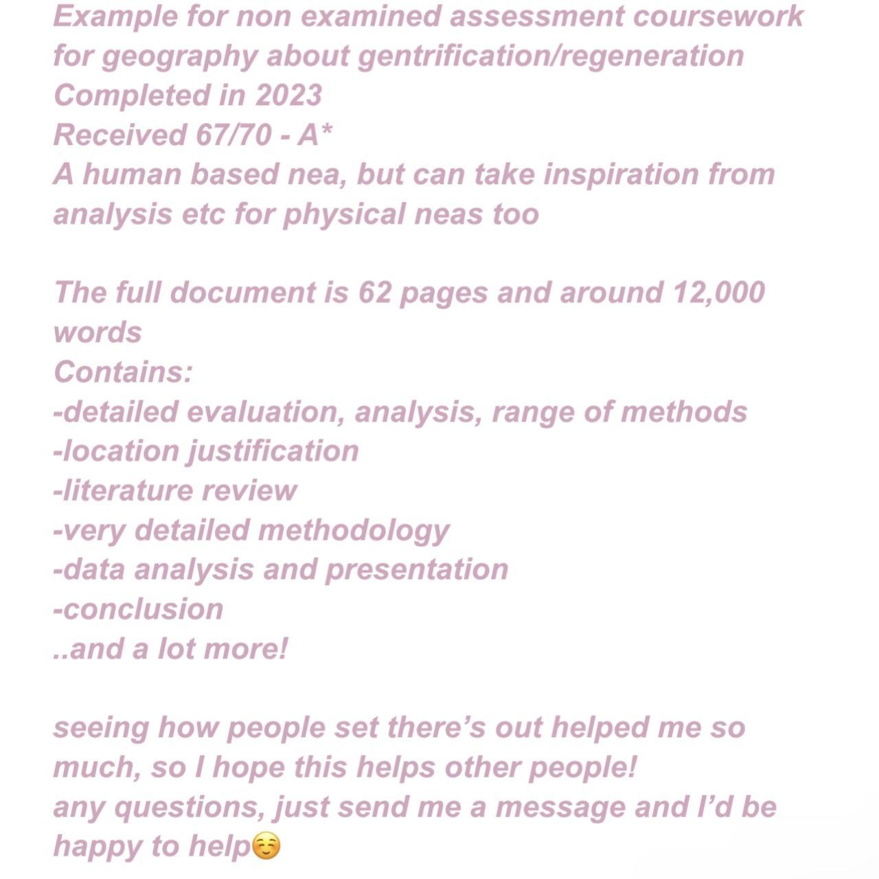 A level Geography Edexcel NEA Example for non... - Depop