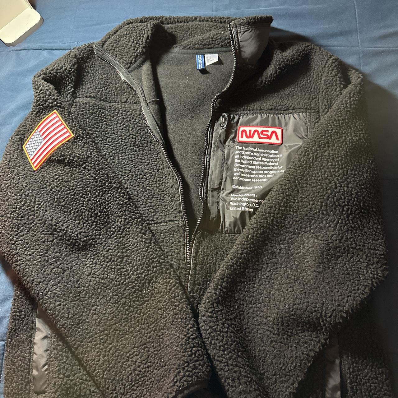 Black fleece NASA jacket with two patches, one of... - Depop