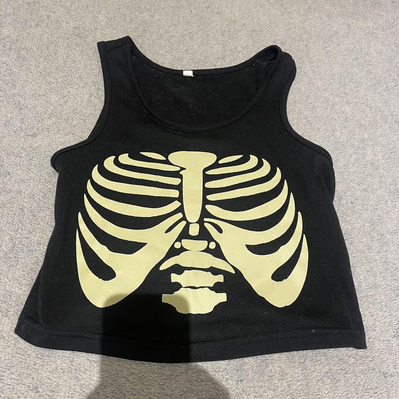 Black Graphic Skeleton Crop Top/Singlet Bust:... - Depop