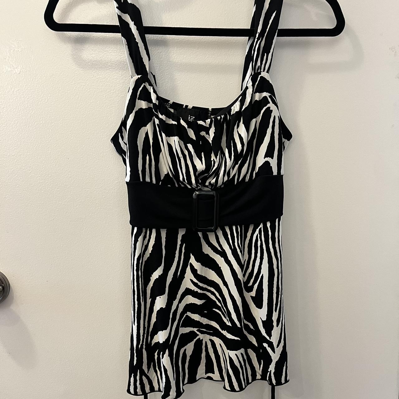 Zebra print tank top Decorative belt in front Ties... - Depop