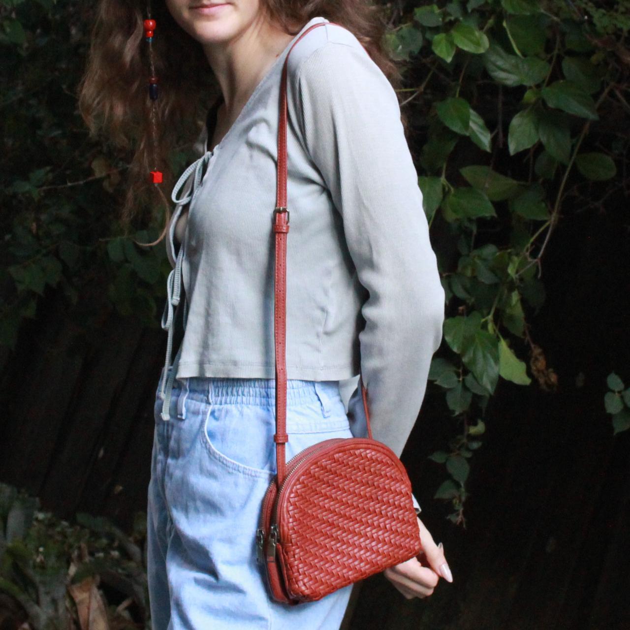 Rust Leather Crossbody Purse Weaved pattern perfect... - Depop