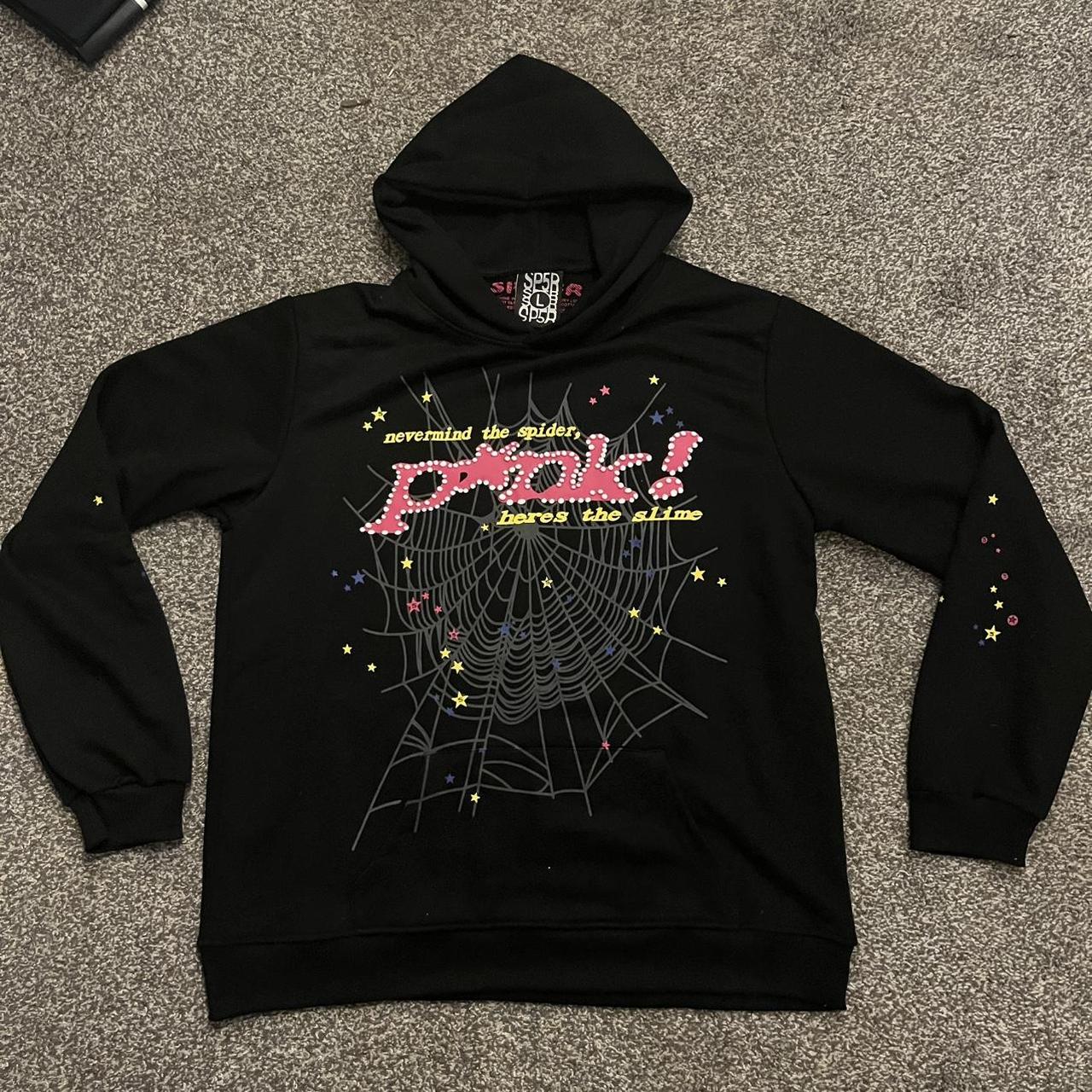 Pink! Spider hoodie in black and multi-colour,... | Depop