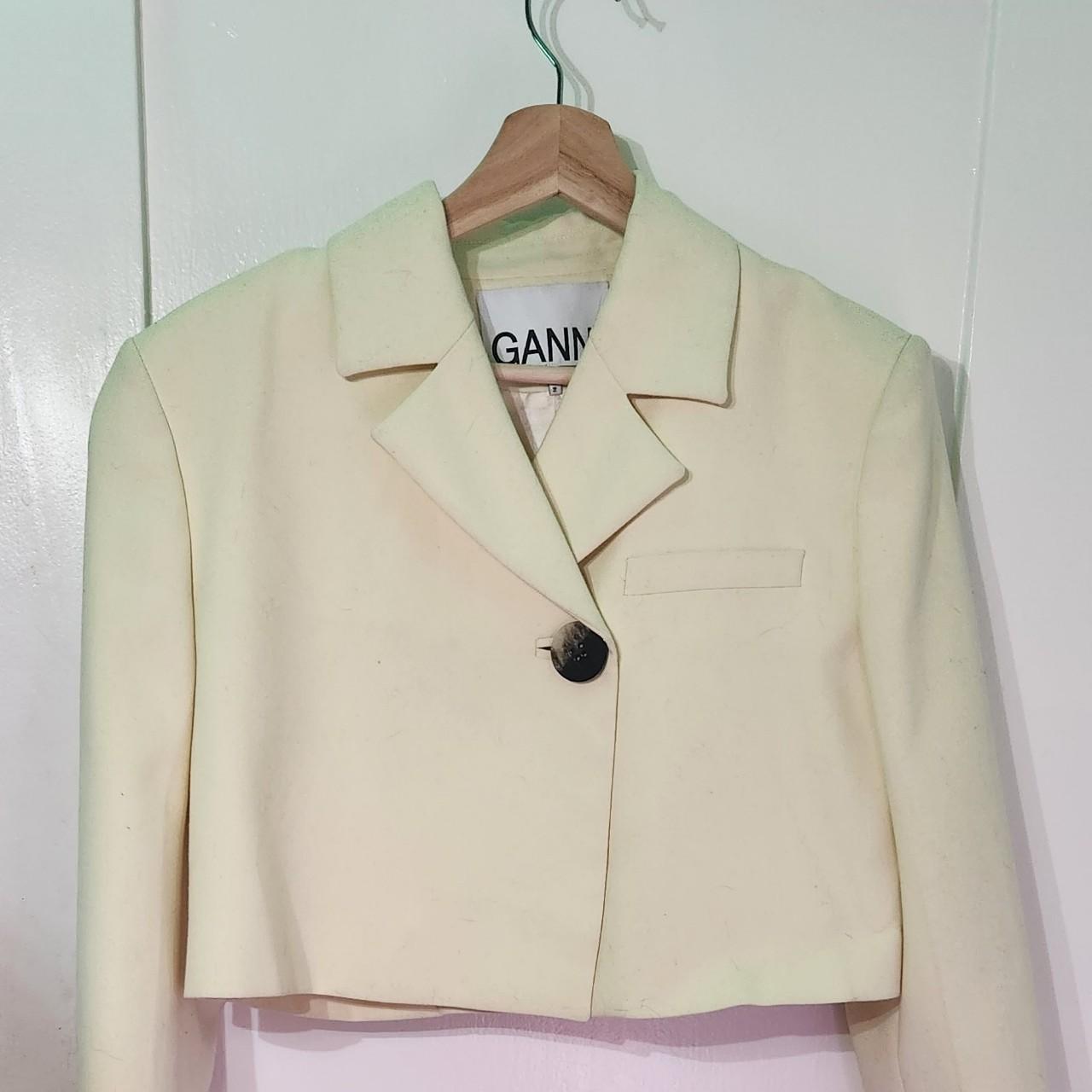 Ganni cropped pale yellow blazer. Structured... - Depop
