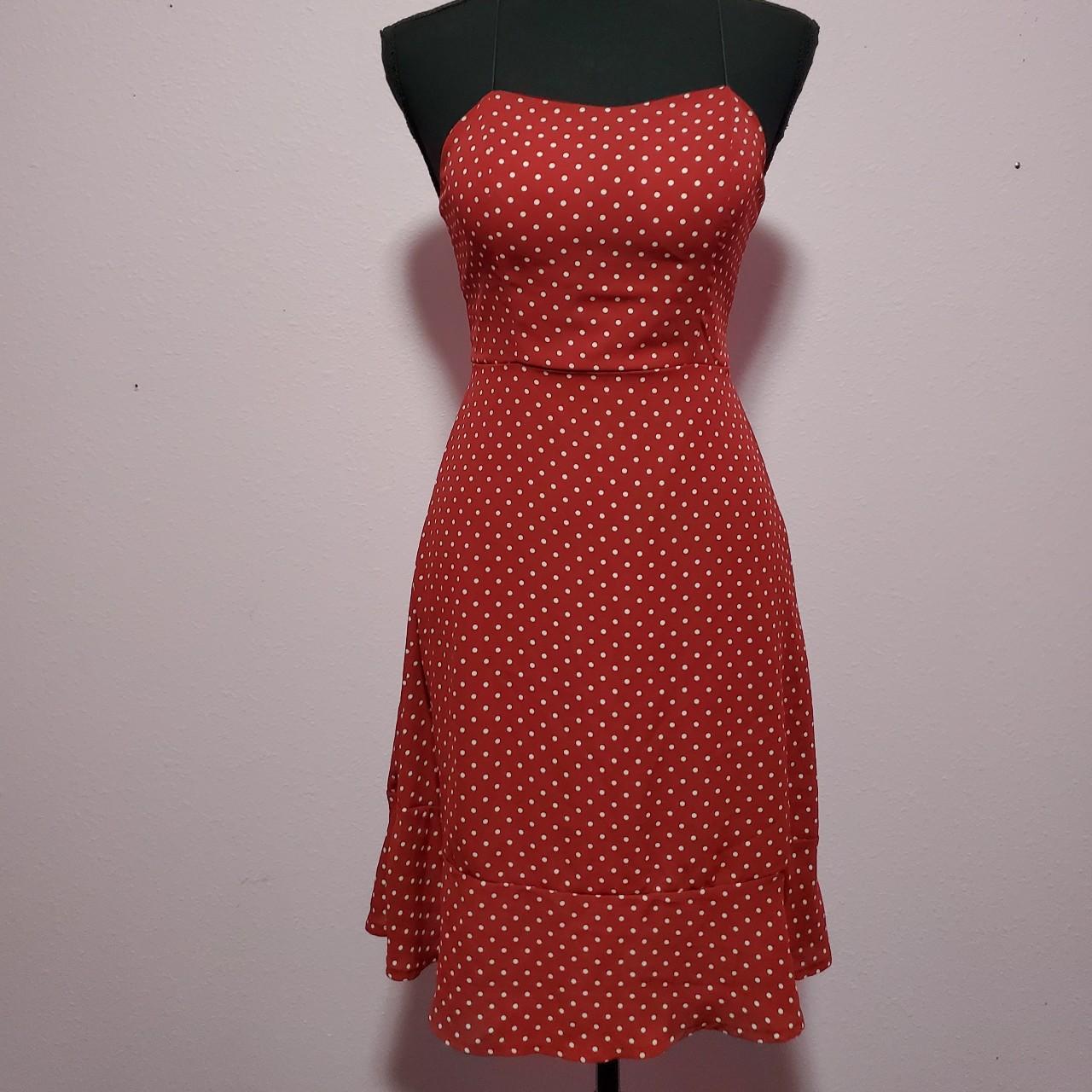 Red retro dotting dress, size xs and s waist under... - Depop