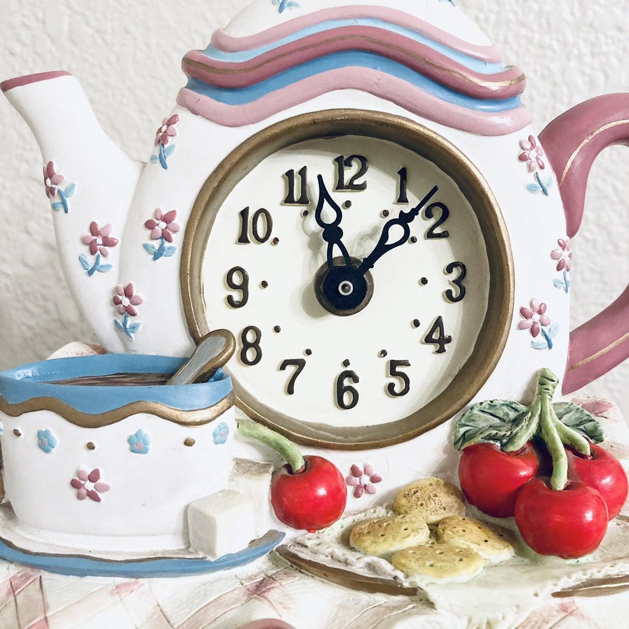 Vintage cottagecore desk /table clock teapot ️🌼🌿in... - Depop