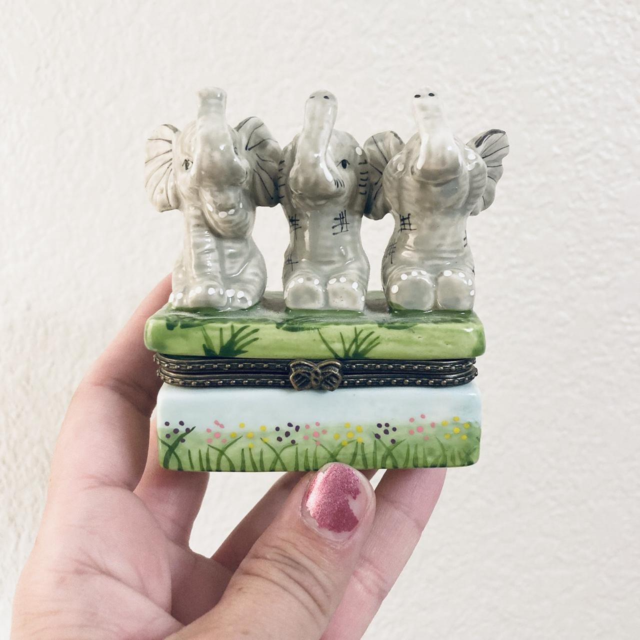 VTG Ceramic Elephant Trinket Box w/Lucky Elephant... - Depop