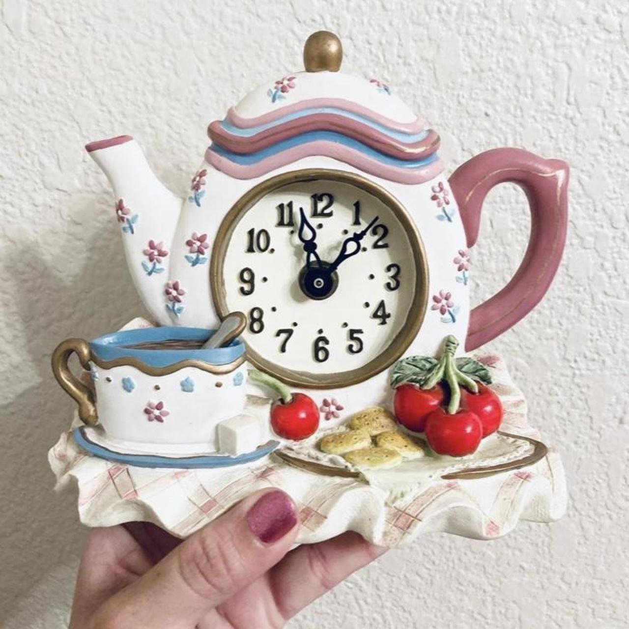 Vintage cottagecore desk /table clock teapot ️🌼🌿in... - Depop