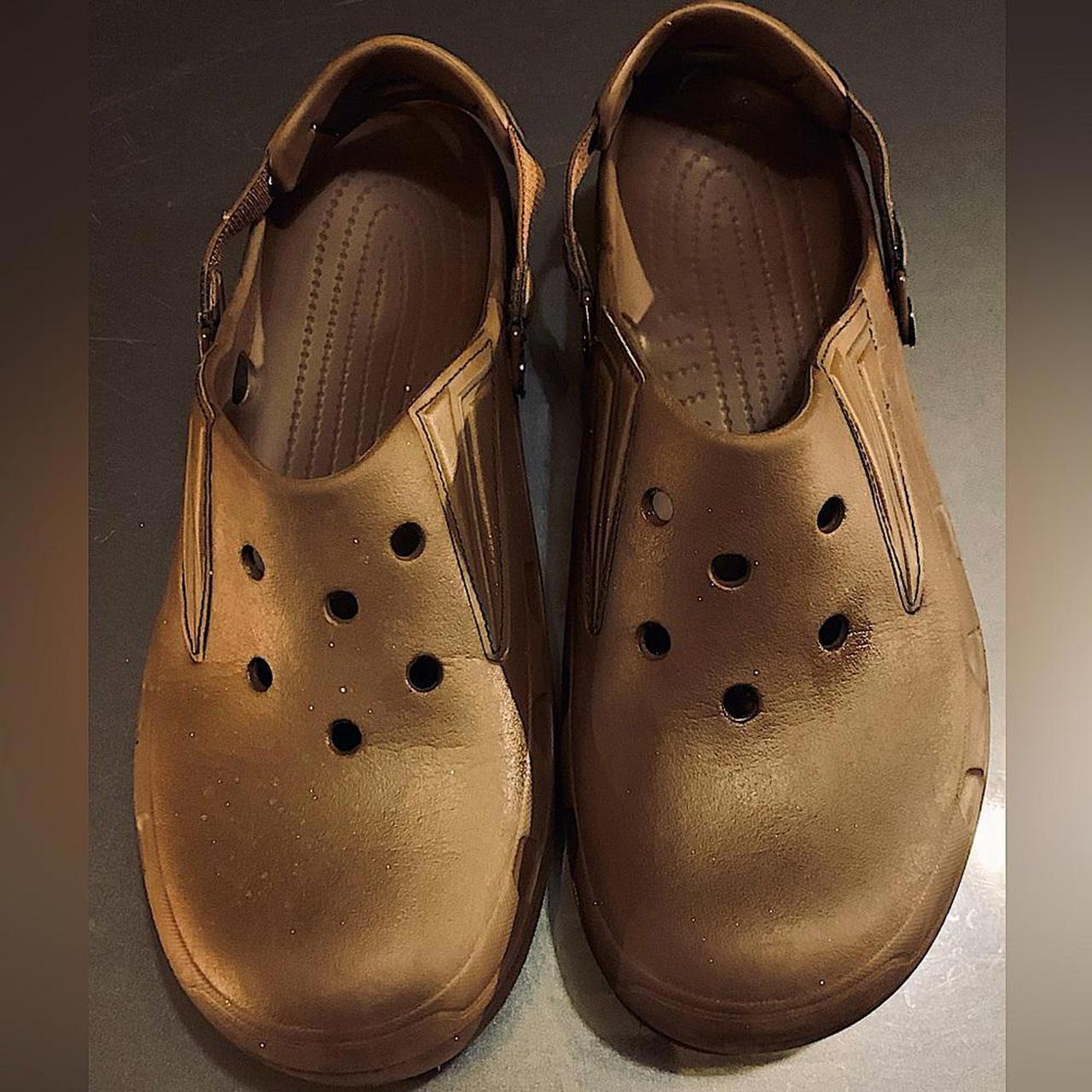 Brown CROCS with a neat, flexible strap design that... - Depop