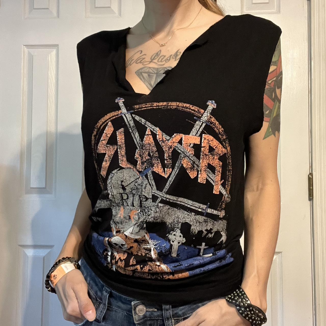 Slayer tee in size s/m. Raw hem. EUC!! #goth... - Depop