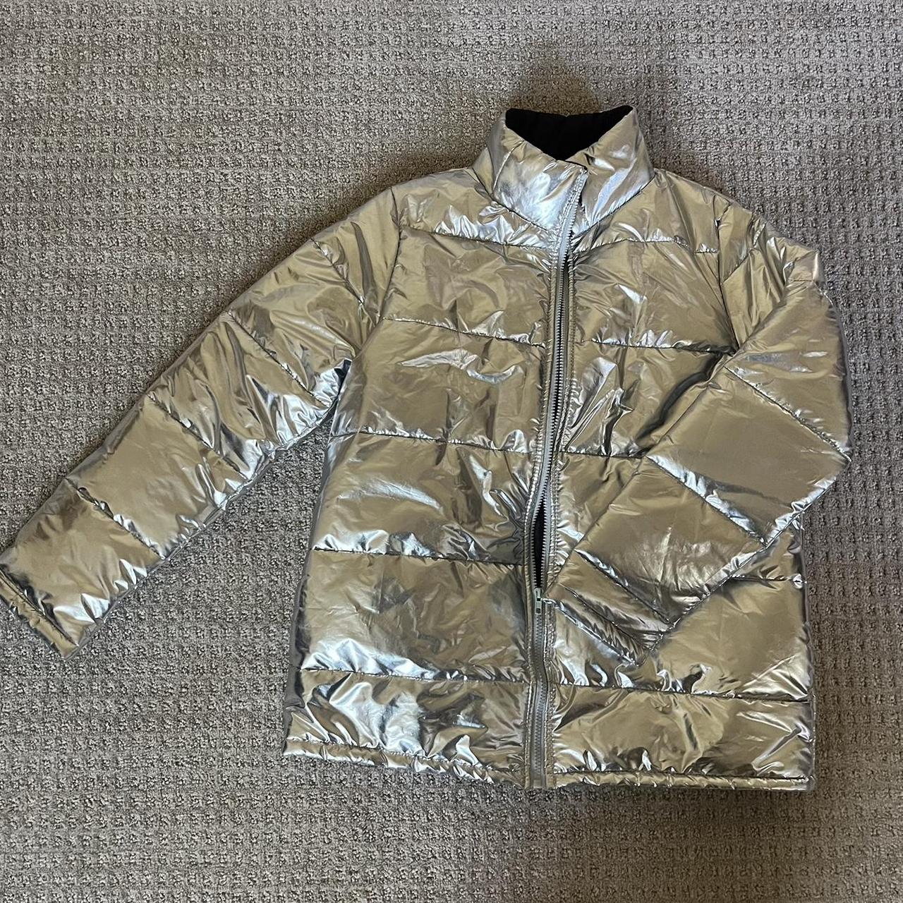 metallic puffer jacket. great for a theme. worn one... - Depop