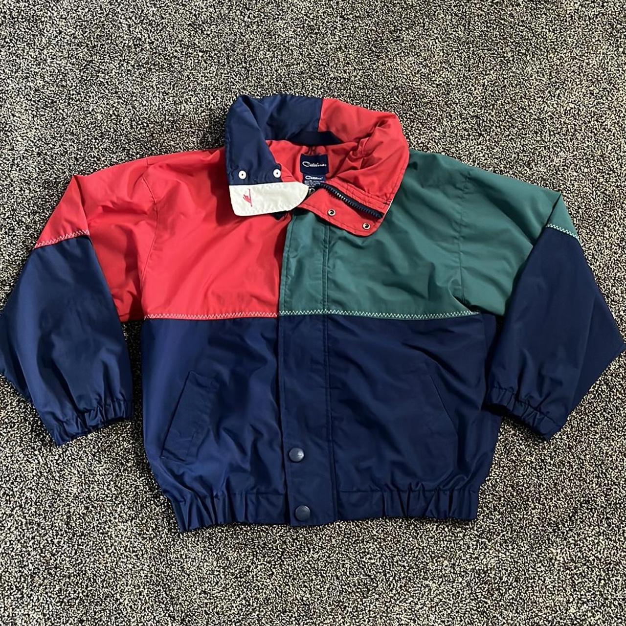 Vintage red, green, and blue color block windbreaker... - Depop