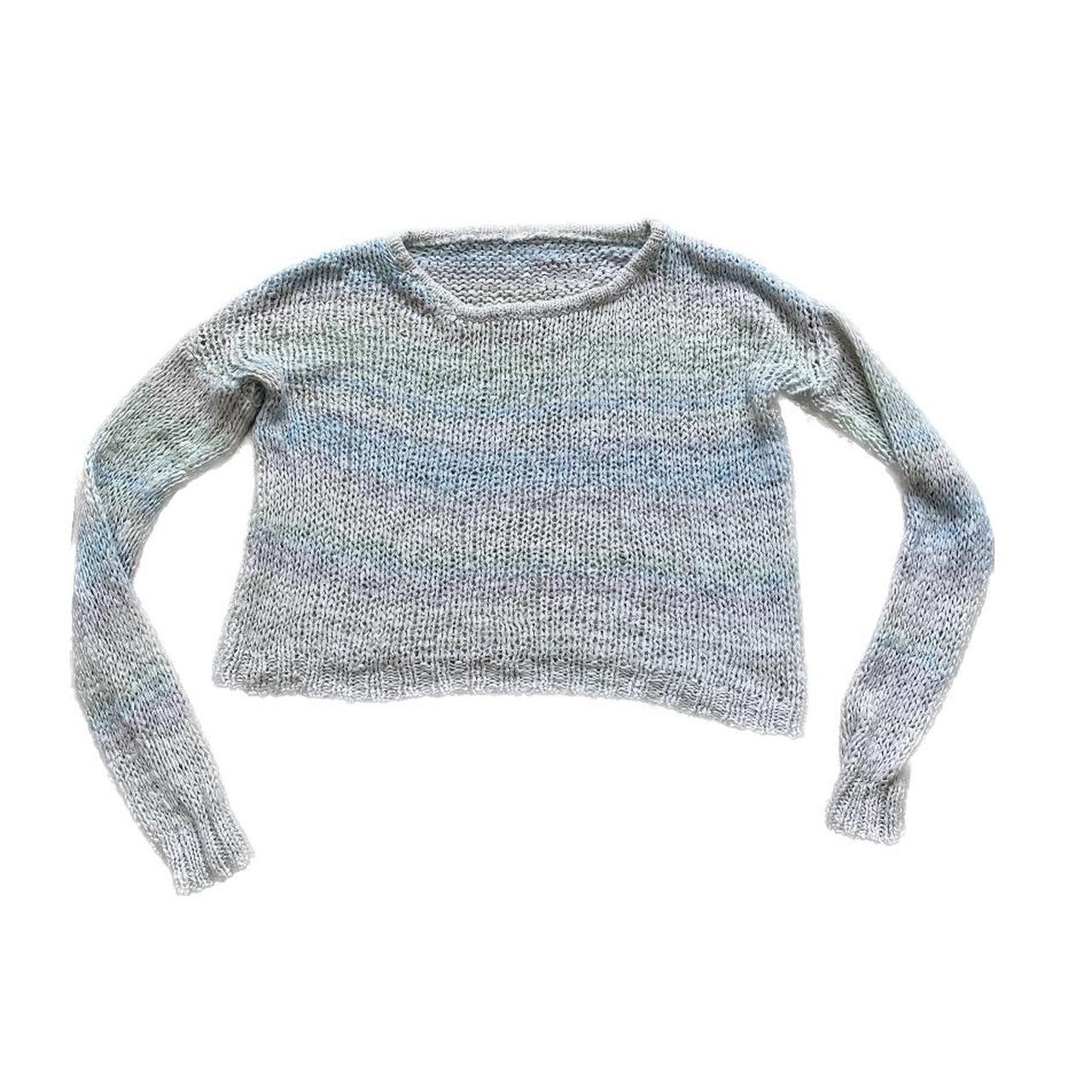 Light blue cropped sweater with different shades of... - Depop