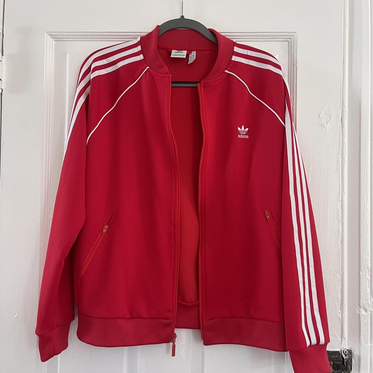 Adidas red track jacket Small stain as pictured. - Depop