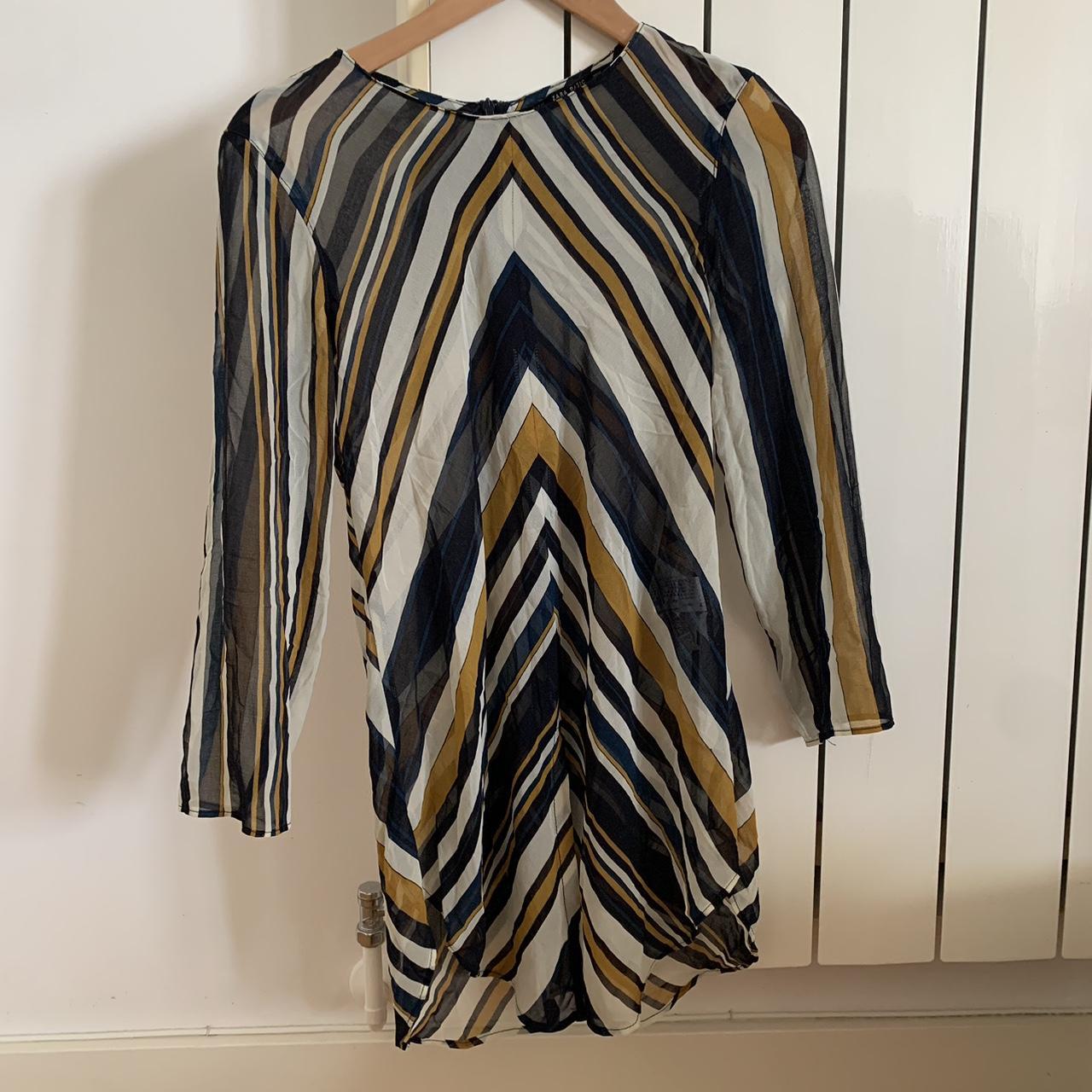 Zara basic top with blue yellow, white and black... - Depop