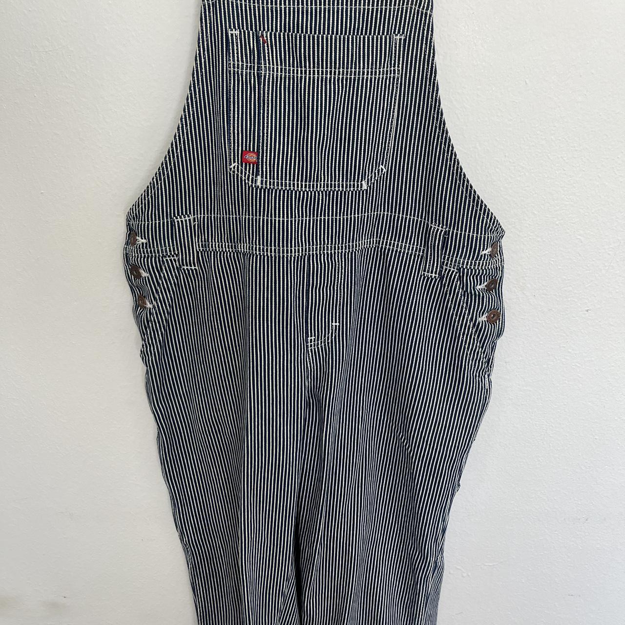 dickies pinstripe overalls, cut off legs, like new - Depop