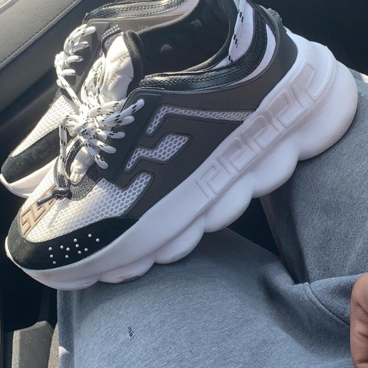 Versace Men's Black and White Trainers | Depop