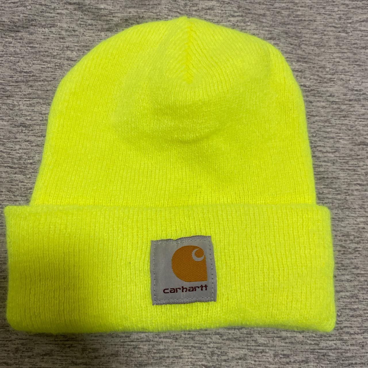 Neon Yellow Carhartt Beanie -one size fits all - Depop