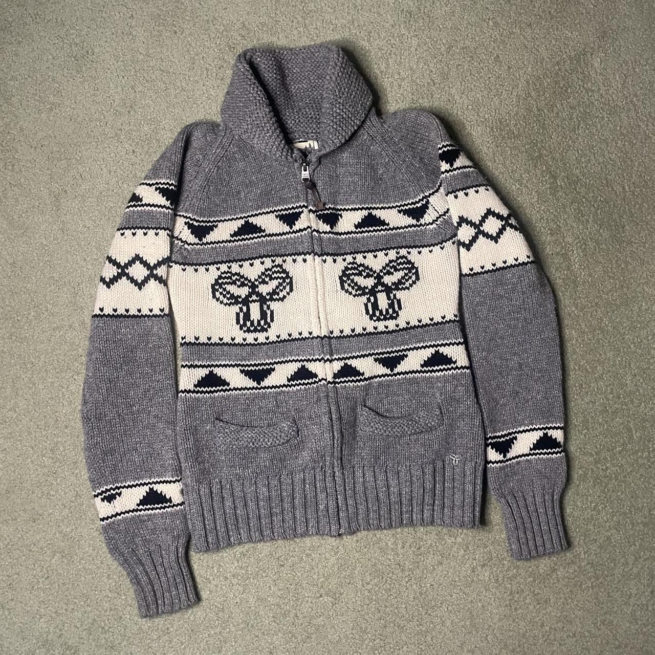 Grey and white vintage TNA zip-up sweater. Good... - Depop
