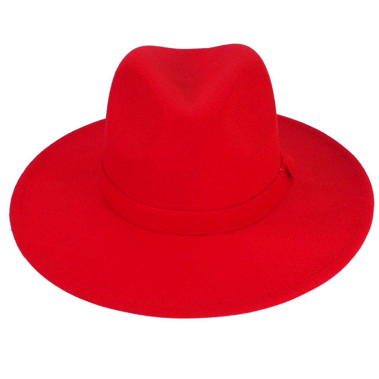 Red Fedora Panama Upturn Wide Brim Cotton Blend Felt... - Depop