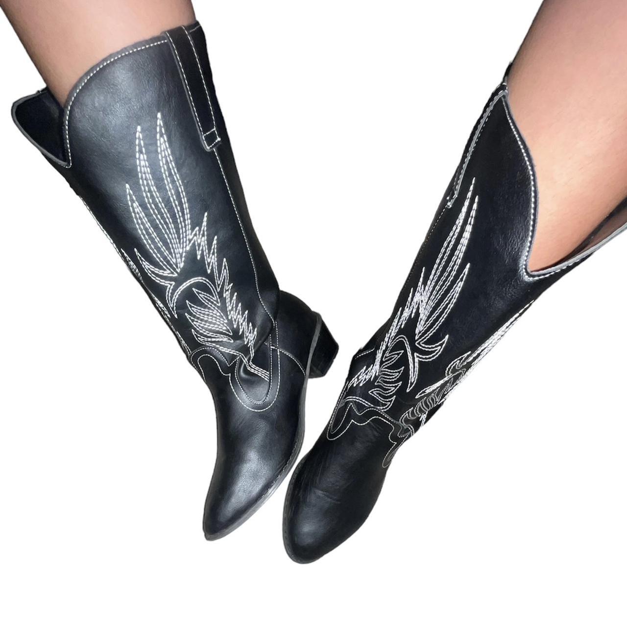 embroidered black western cowboy boots just your... - Depop