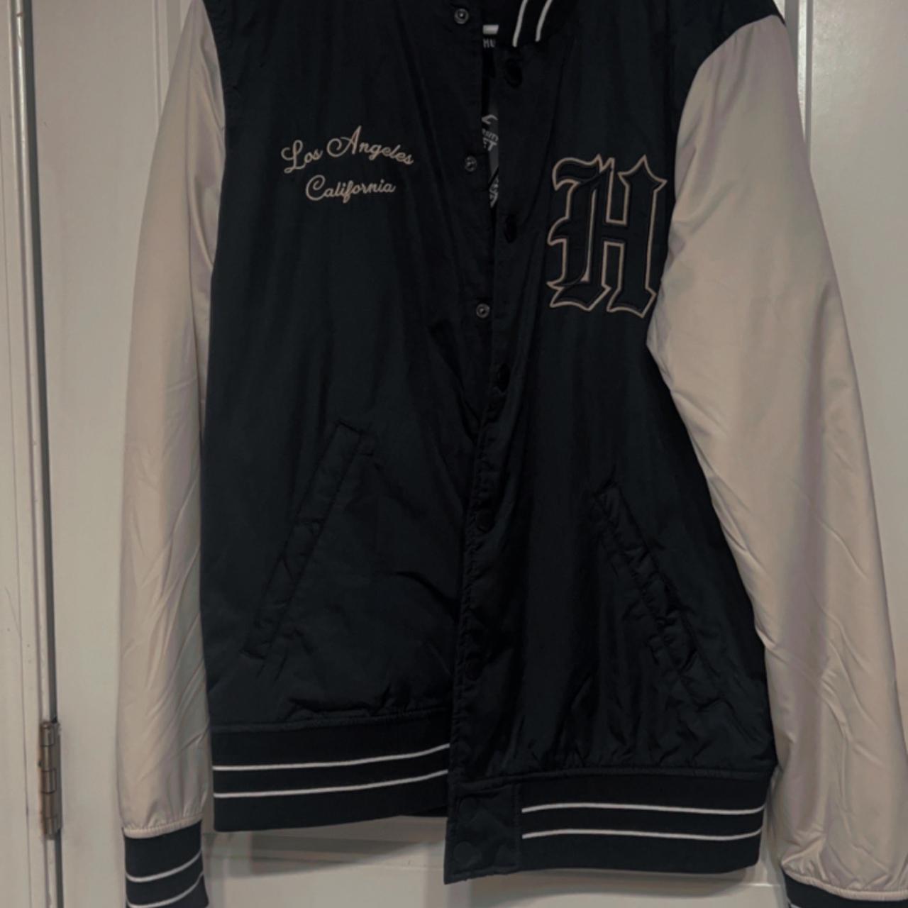 Black and white lightweight varsity jacket - worn... - Depop