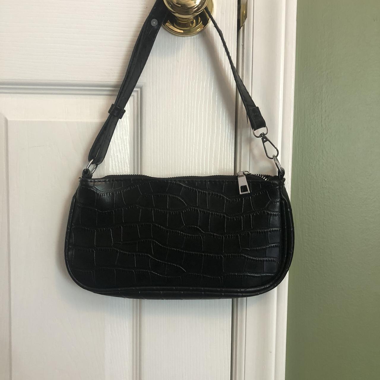 Small black mini bag - faux leather - adjustable... - Depop