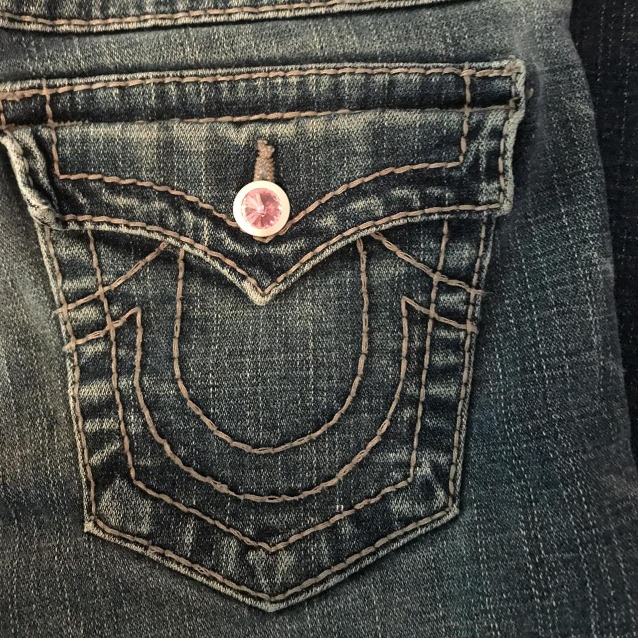 Super cute pink diamond detail true religion jeans... - Depop