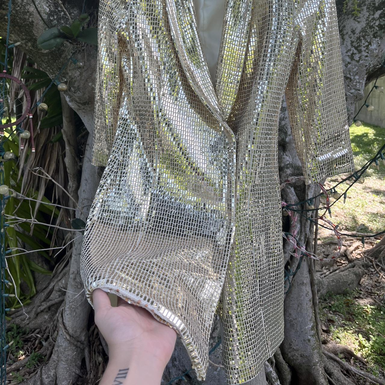 ZARA Gold Sequin Blazer - Depop