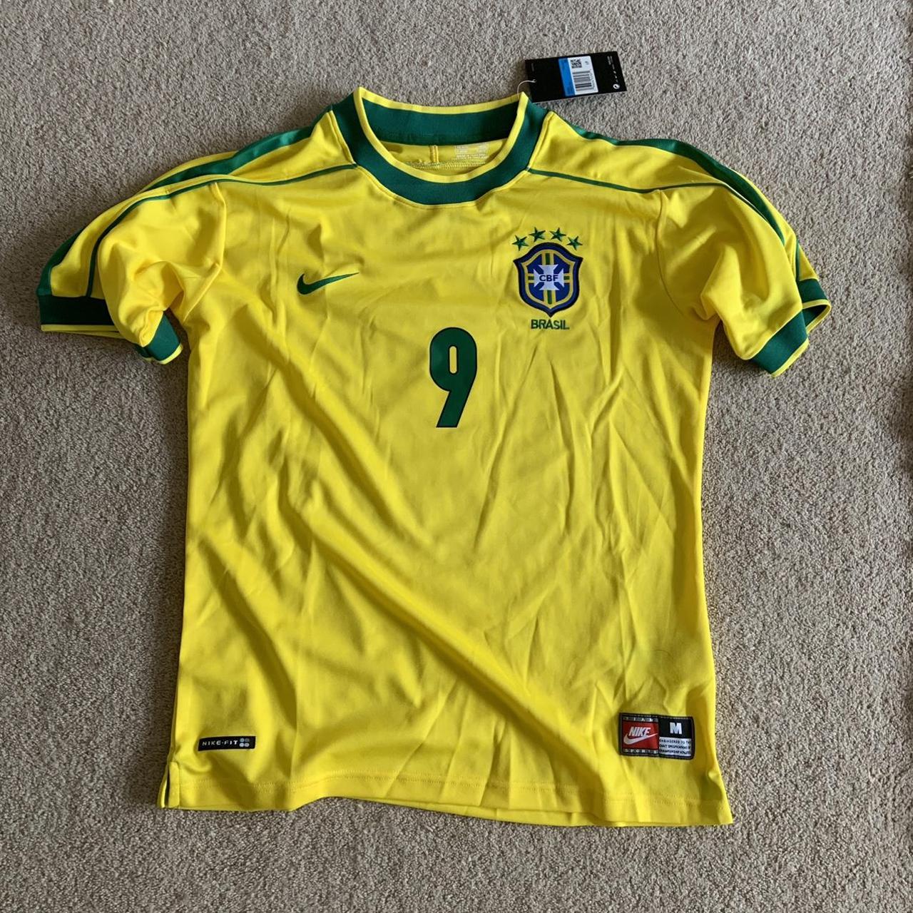 Brazil retro football shirt Ronaldo on the back... - Depop