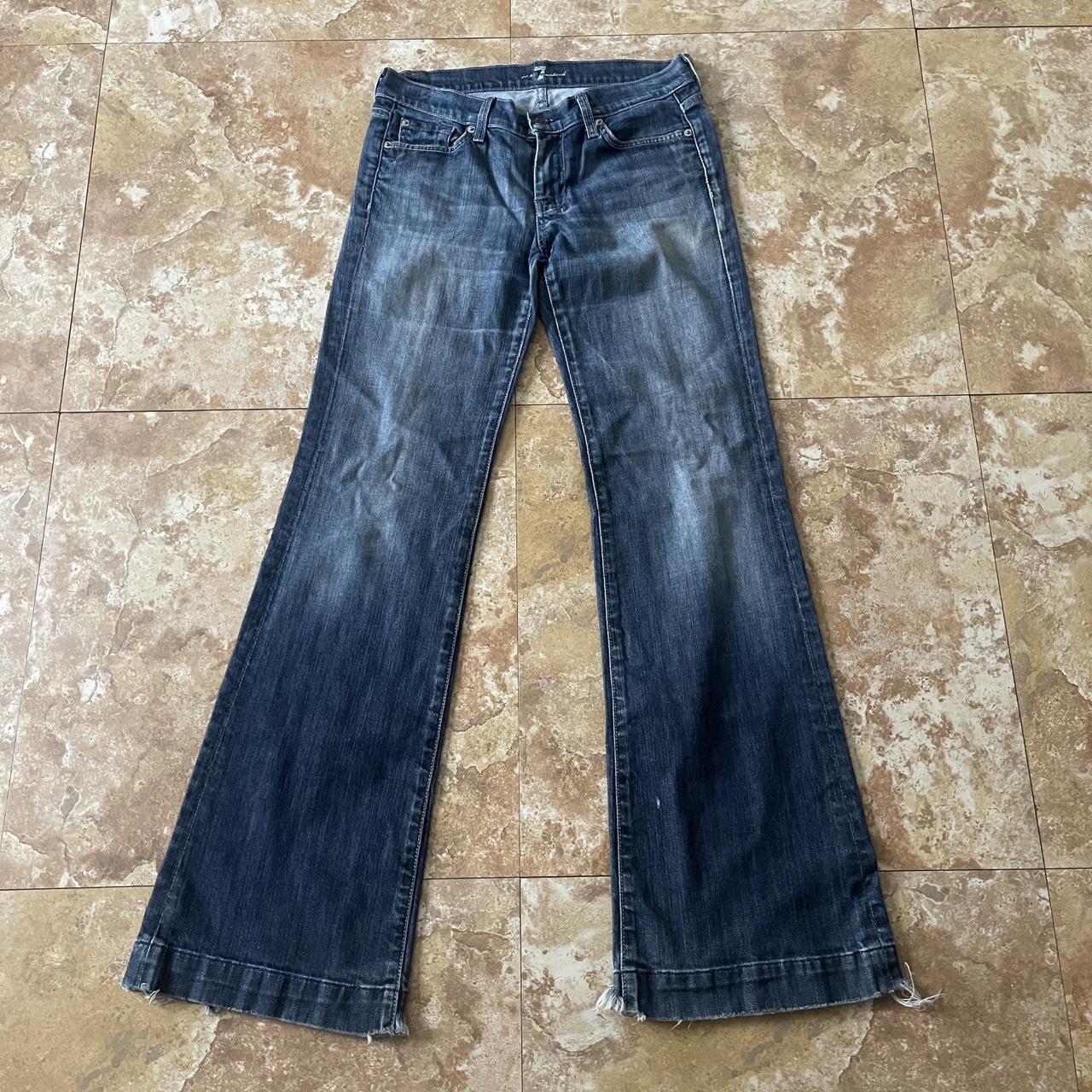7 flare jeans -size: tagged 29” -style: blue flared... - Depop