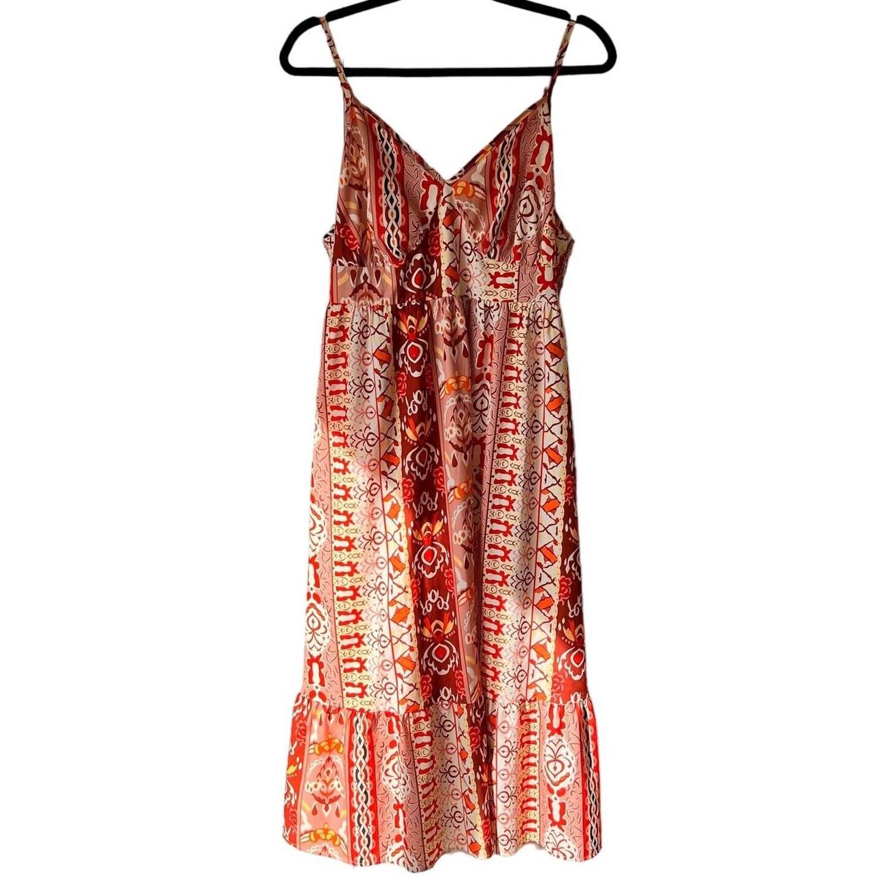 Shein Long Sundress Rust Red Cream Dress Adjustable... - Depop