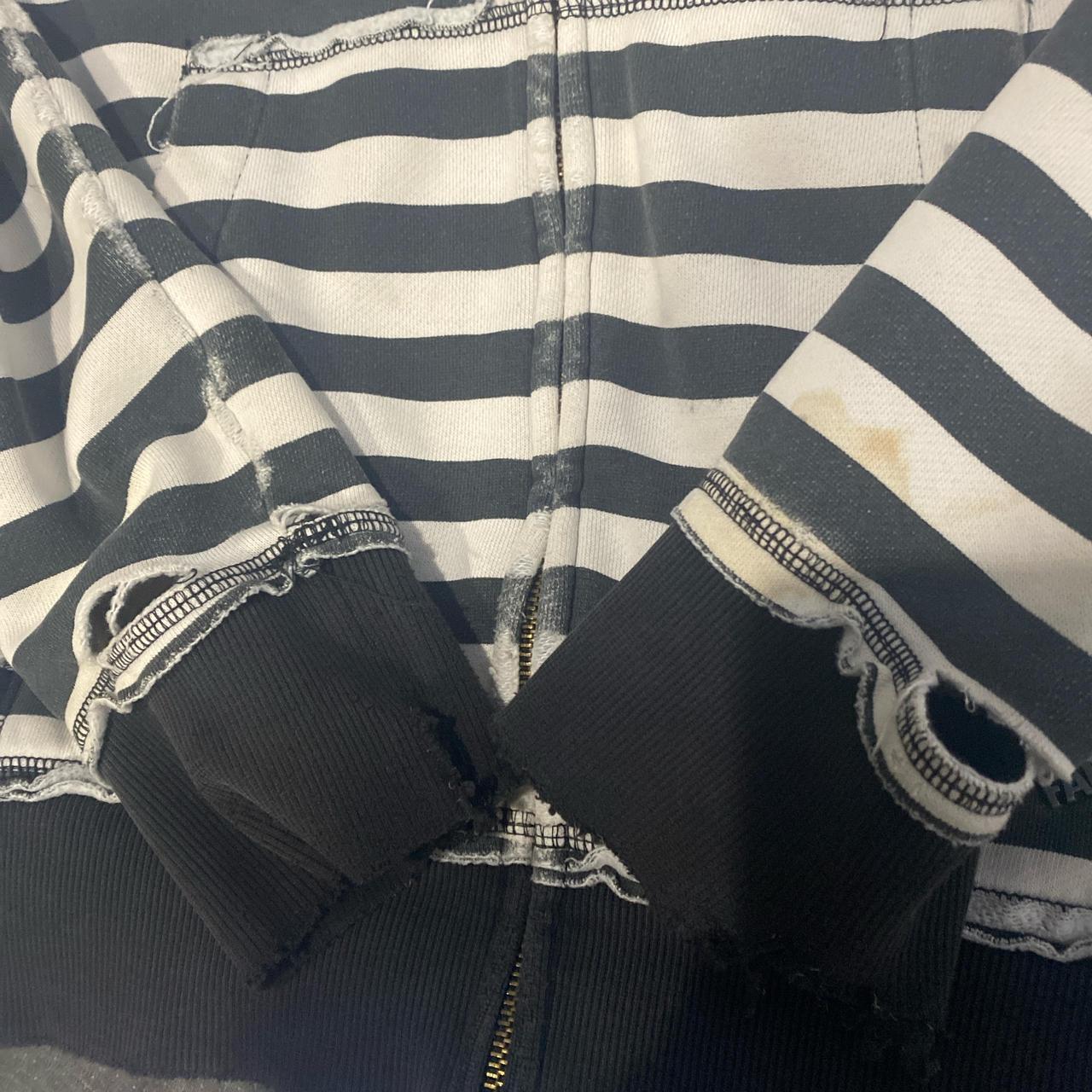 Fallen Apparel black and white striped zip up hoodie... | Depop