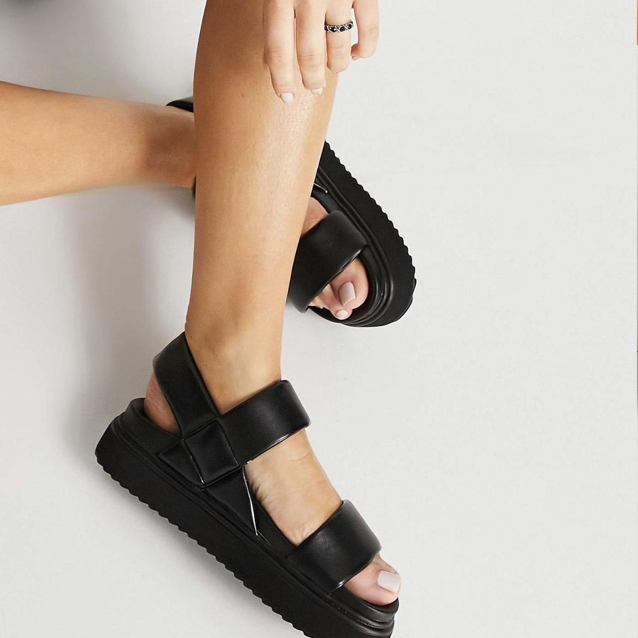 asos design black platform sandals with ankle strap... - Depop