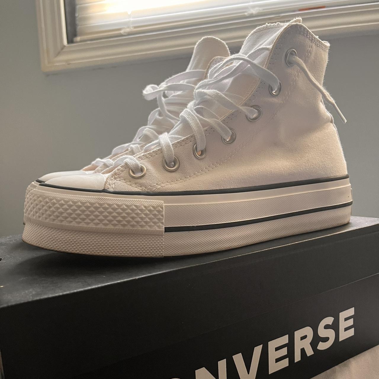 White platform converse Size:7W. Worn once in... - Depop
