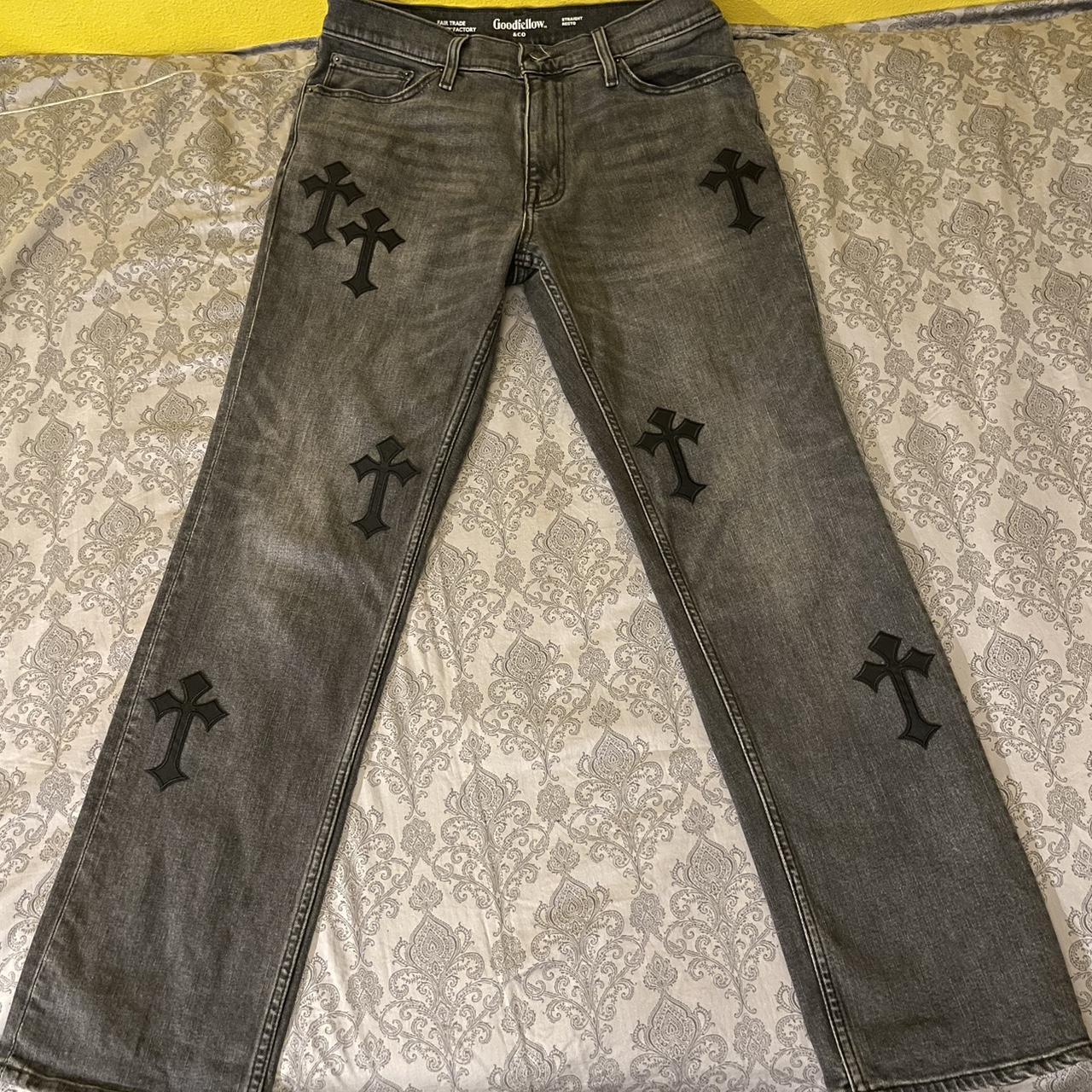 Chrome Heart Cross Style Jeans 🖤 Size: 32x32 (Baggy... - Depop