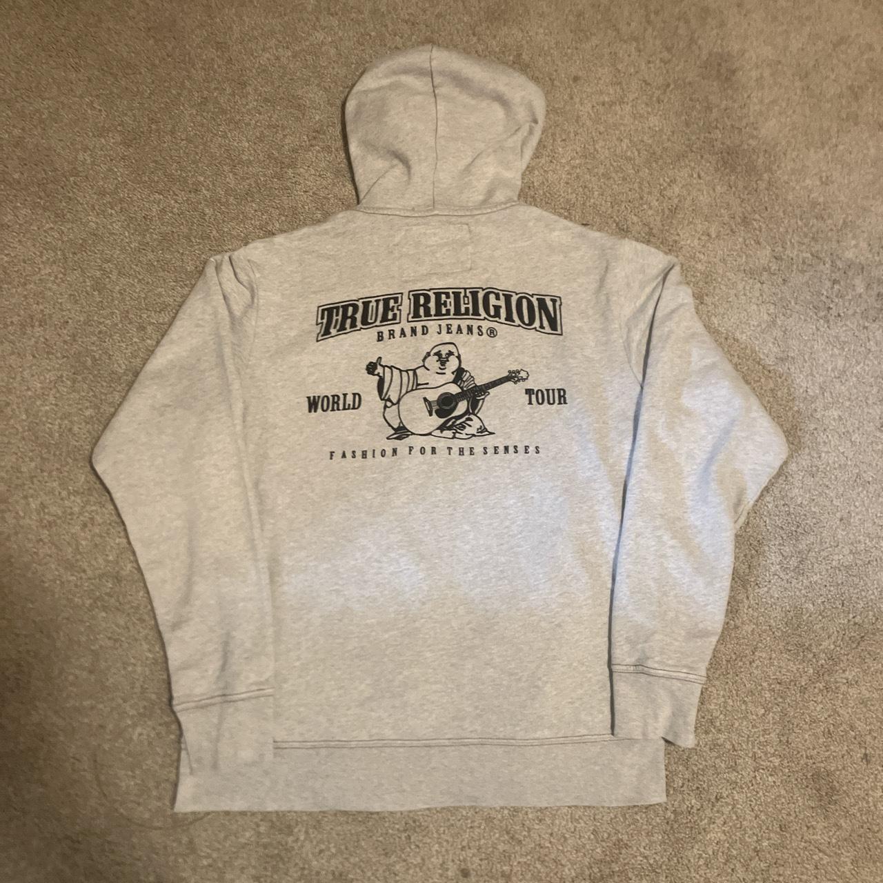 Gray zip up true religion jacket beautiful velvet... - Depop