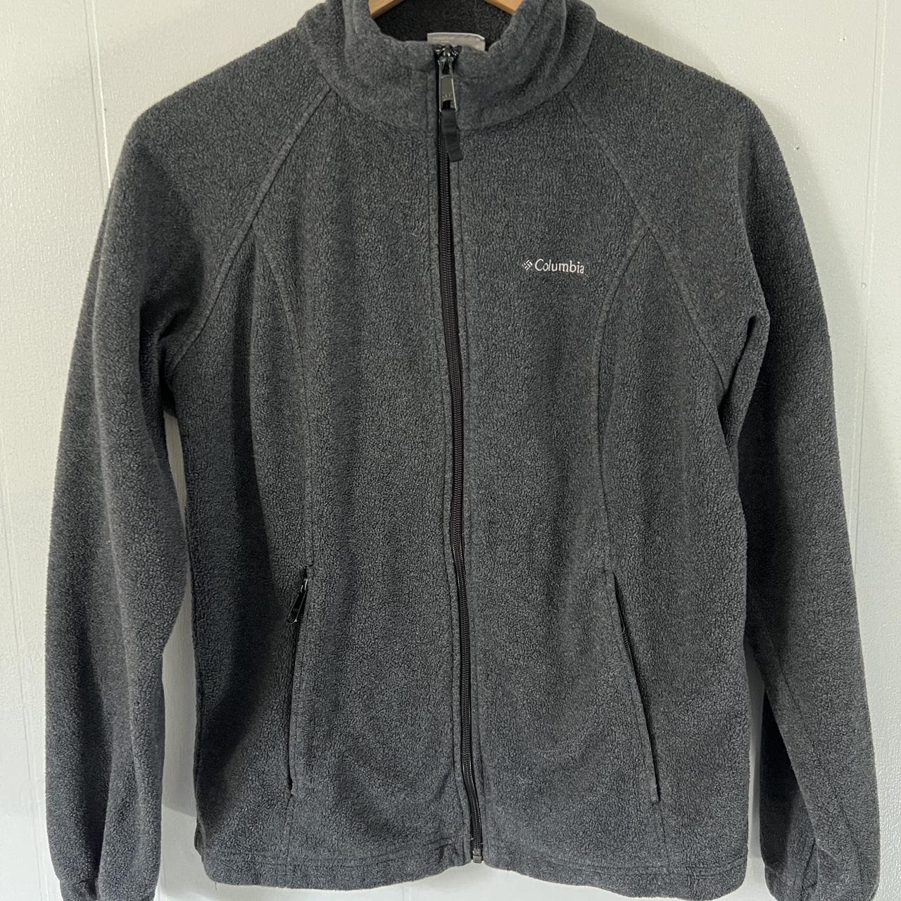 Grey Columbia fleece zipper jacket, minor spot on... - Depop