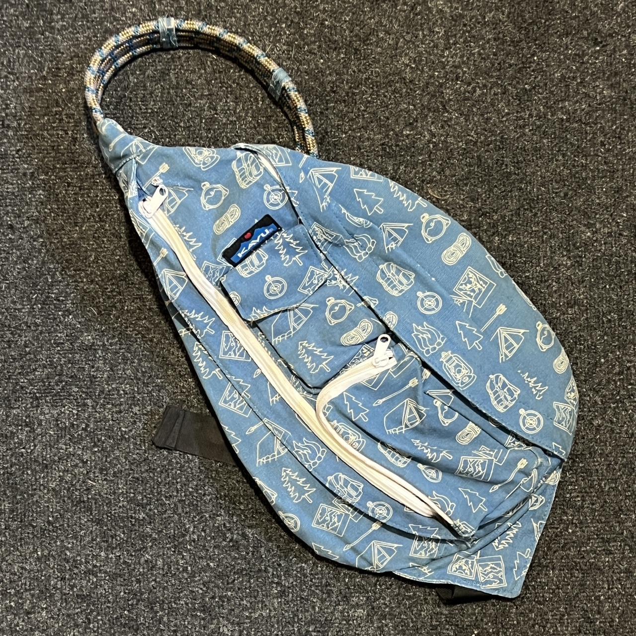 KAVU medium sized, camping-themed, blue and white... - Depop