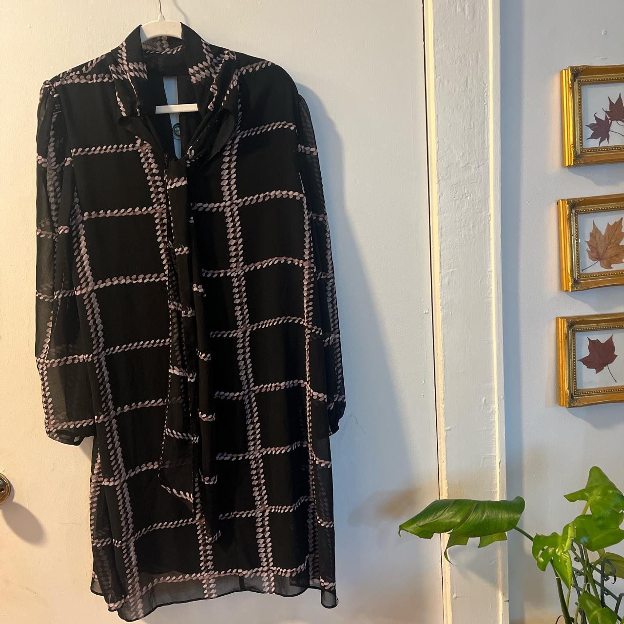 Black Patterned Dress! Sheer sleeves, high neck,... - Depop