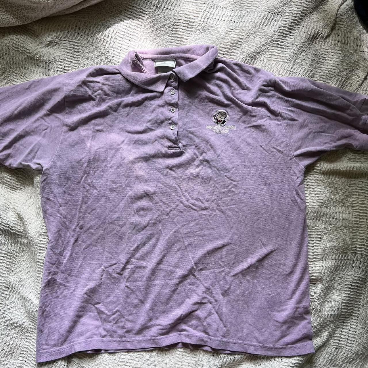 light purple polo shirt with embroidered logo! size... - Depop