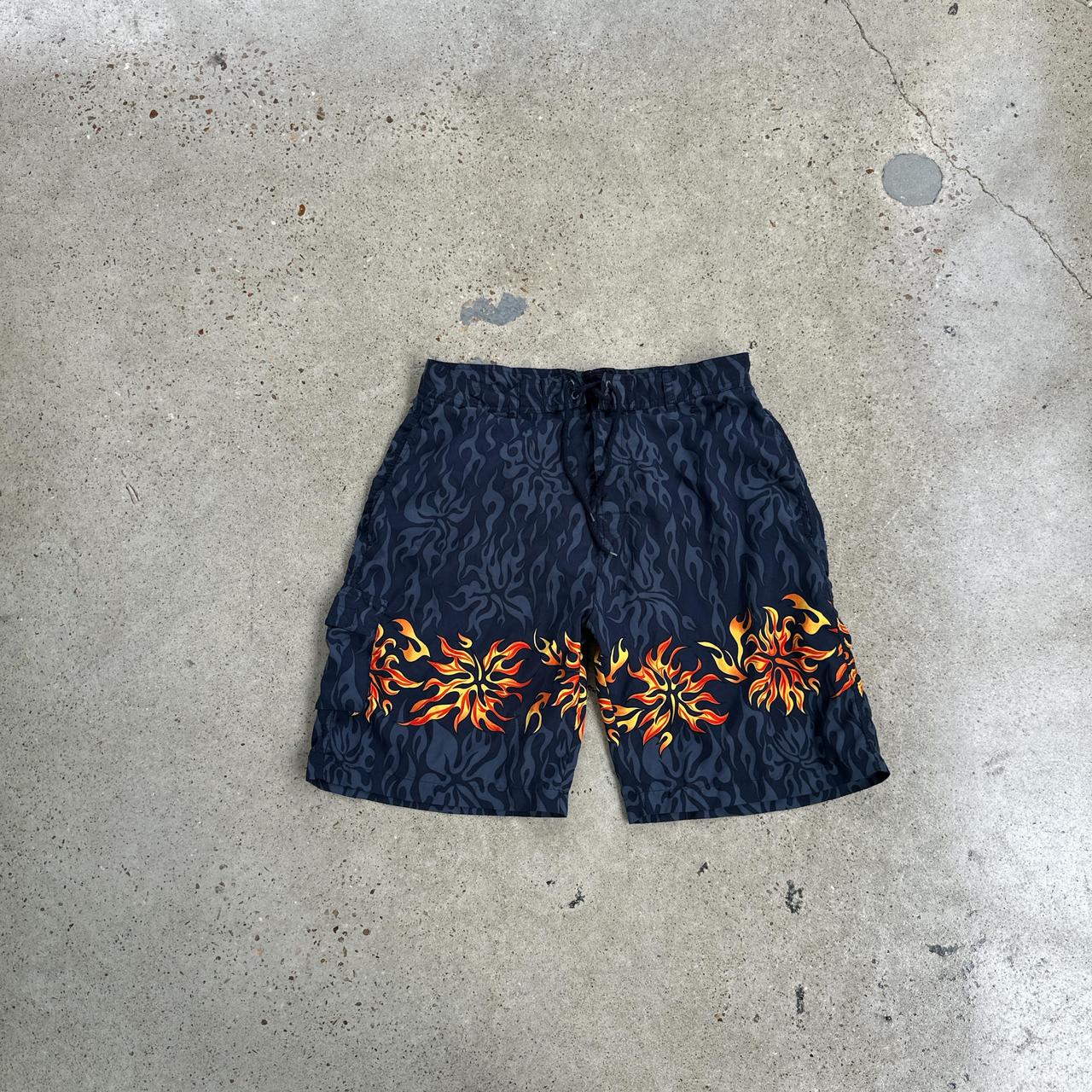Y2k flame Hawaiian print swim trunks brand: casual... | Depop